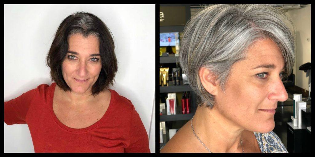 Tips and Tricks for Going Gray - Products and hair styles to help process.