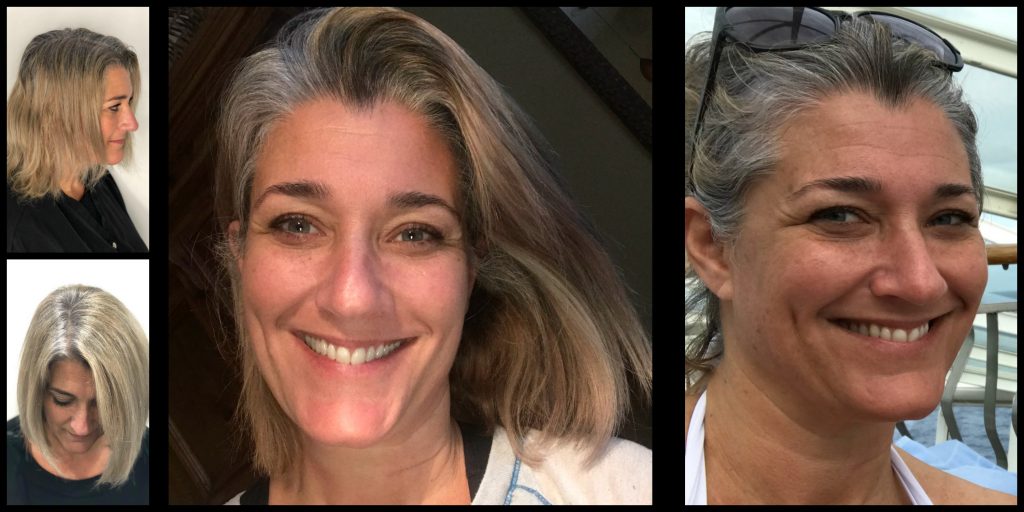 Tips and Tricks for Going Gray - Products and hair styles to help process.